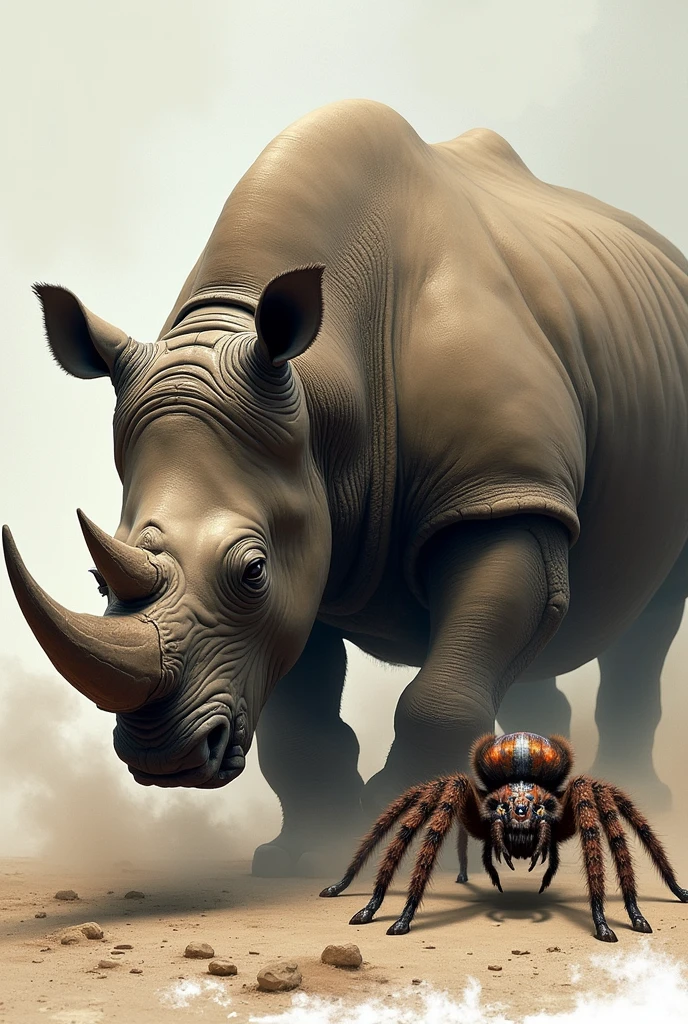"Create two separate images, one of a rhino and one of a tarantula ...