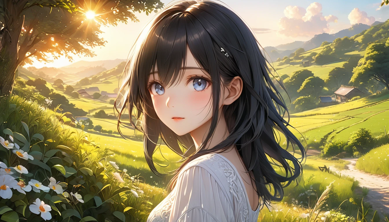 Beautifully detailed anime, Black Hair, One person, Take a walk in the ...