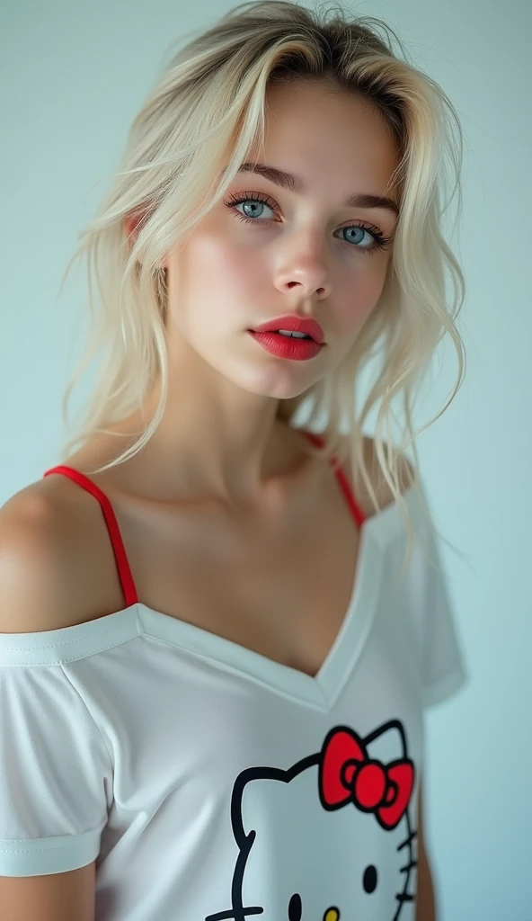 A photographic portrait of a young woman with striking nordic blue eyes ...