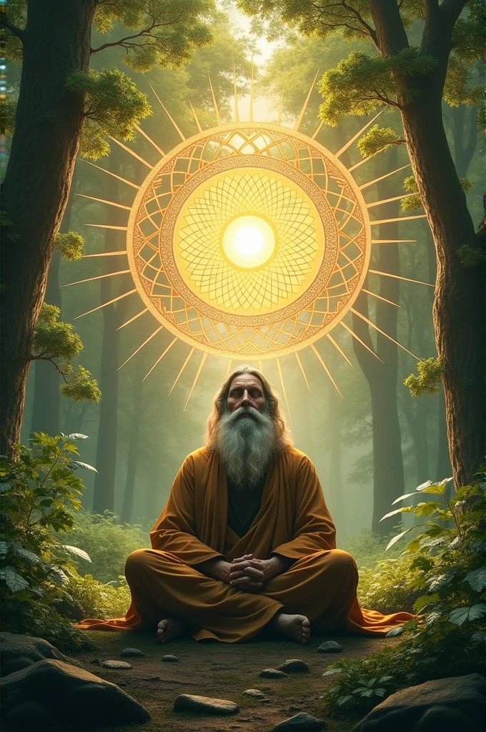 Wise man in the forest and mandala of strength and focus - SeaArt AI