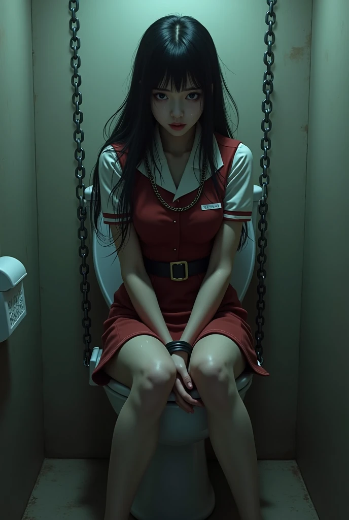 A young and cute Japanese with long hair is wearing a flight attendant ...