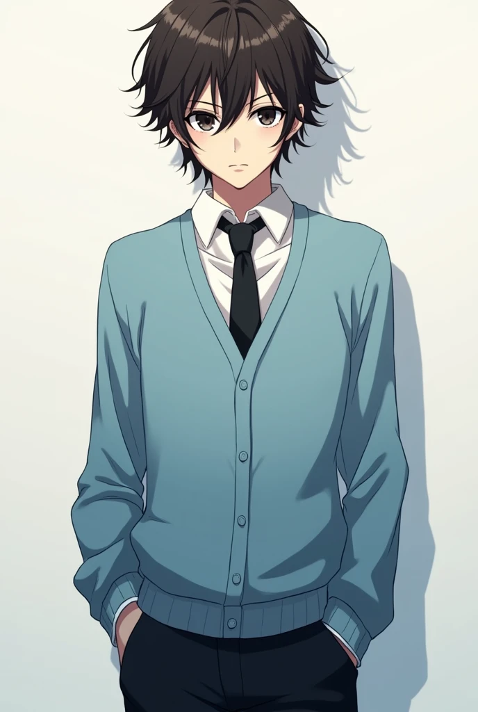 Anime tall boy with dark brown, medium length(kinda short) hair - SeaArt AI
