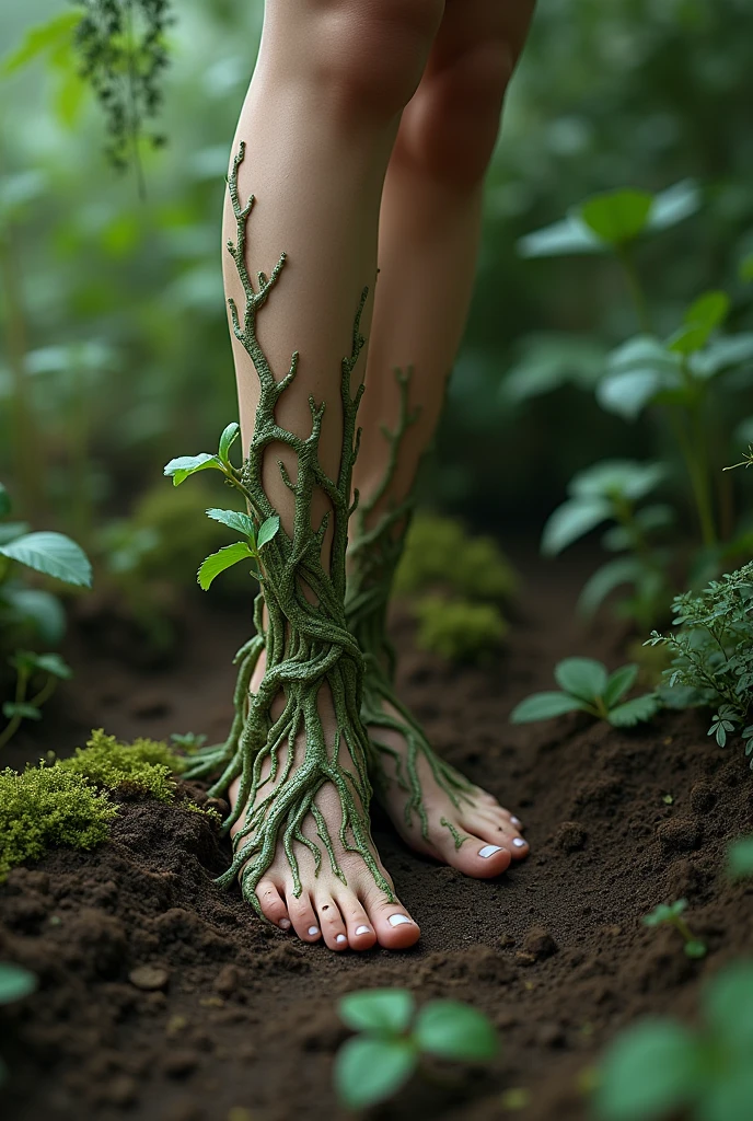 Woman's feet coming out of the ground like a plant - SeaArt AI