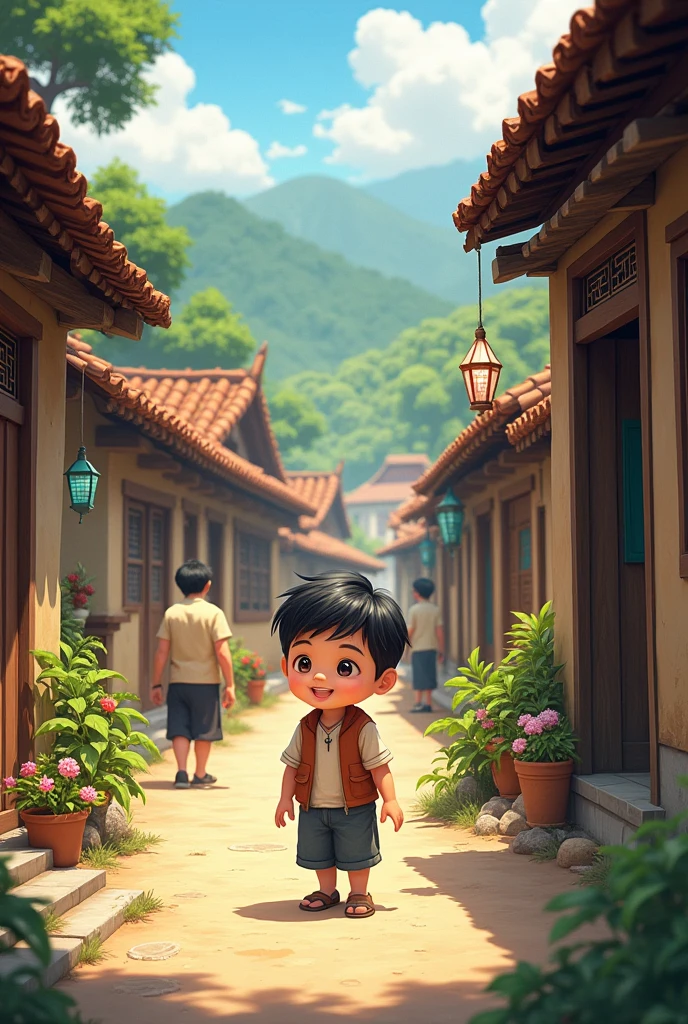 A boy in a village - SeaArt AI