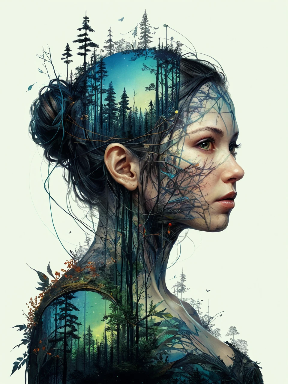 Mysterious silhouette forest elvf woman, by Minjae Lee, Carne Griffiths ...
