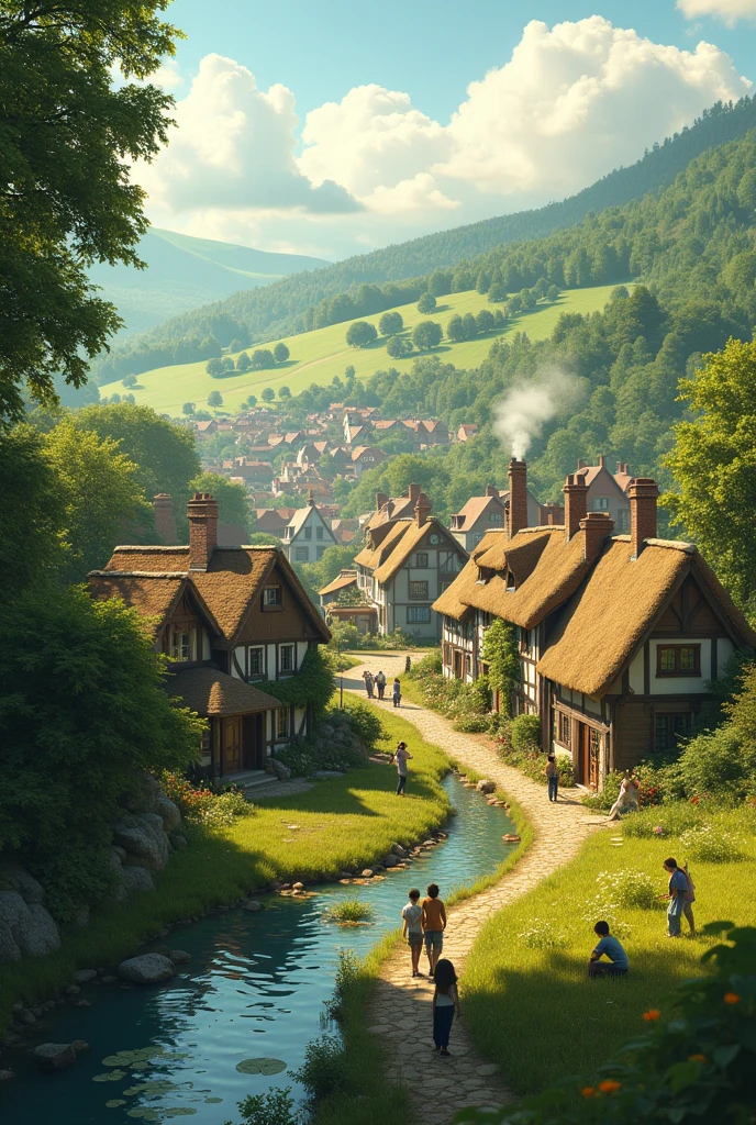 "Generet cinematic images"The village in the background, peaceful and ...