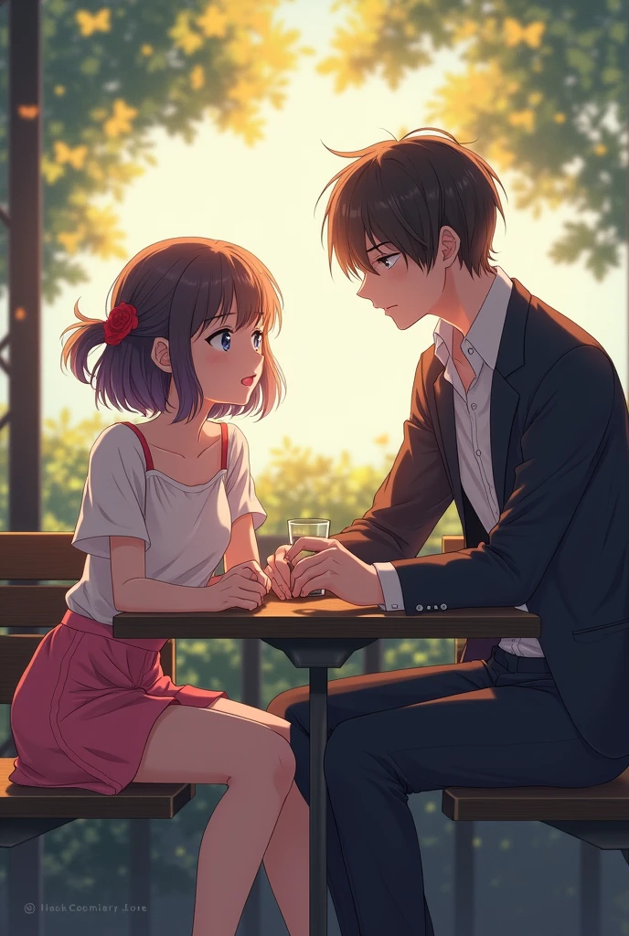 Teenage girl with adult boy chatting anime - SeaArt AI