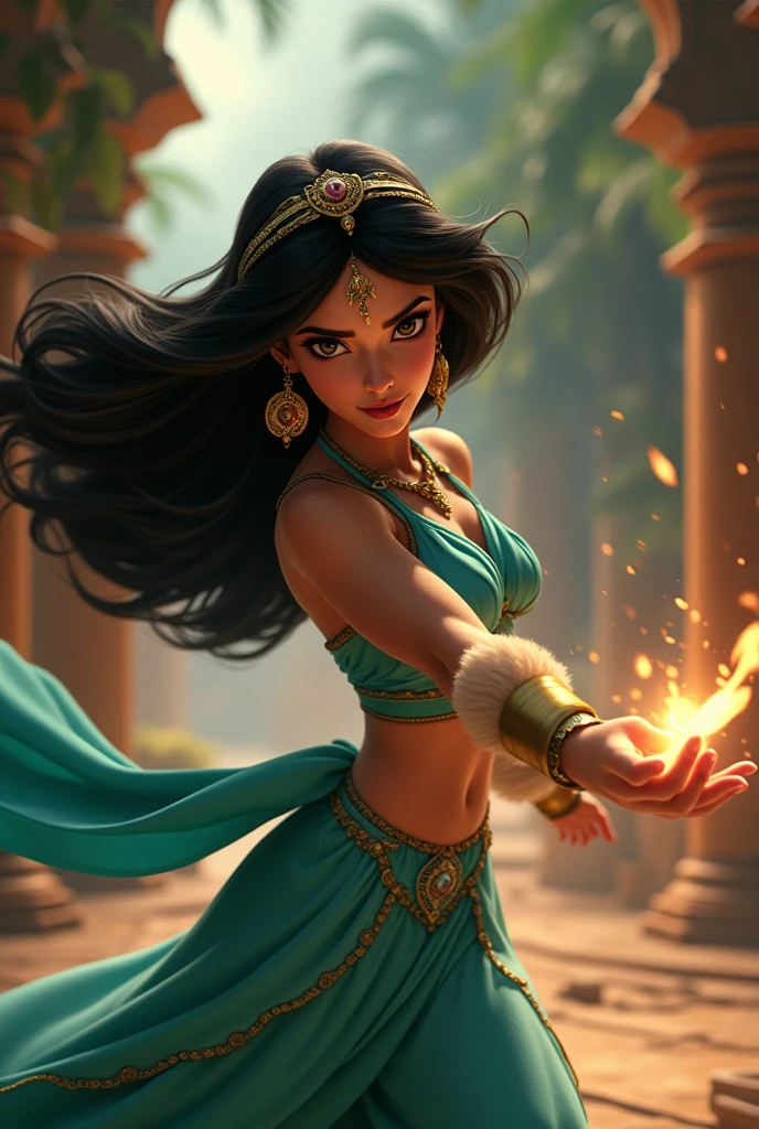 Stunning Princess Jasmine, photo in 8k, in action, cinematic - SeaArt AI