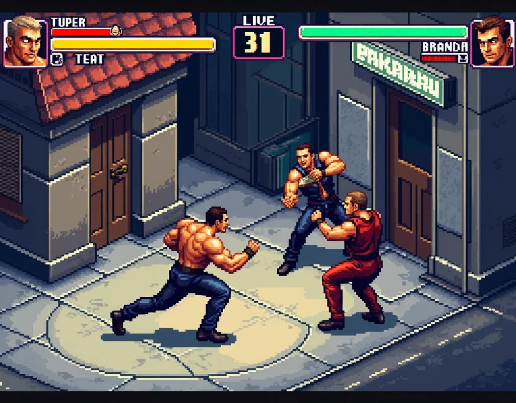 GAME genre "Beat 'em up", ISOMETRIC CAMERA, CADILAC DINOSAUR - SeaArt AI
