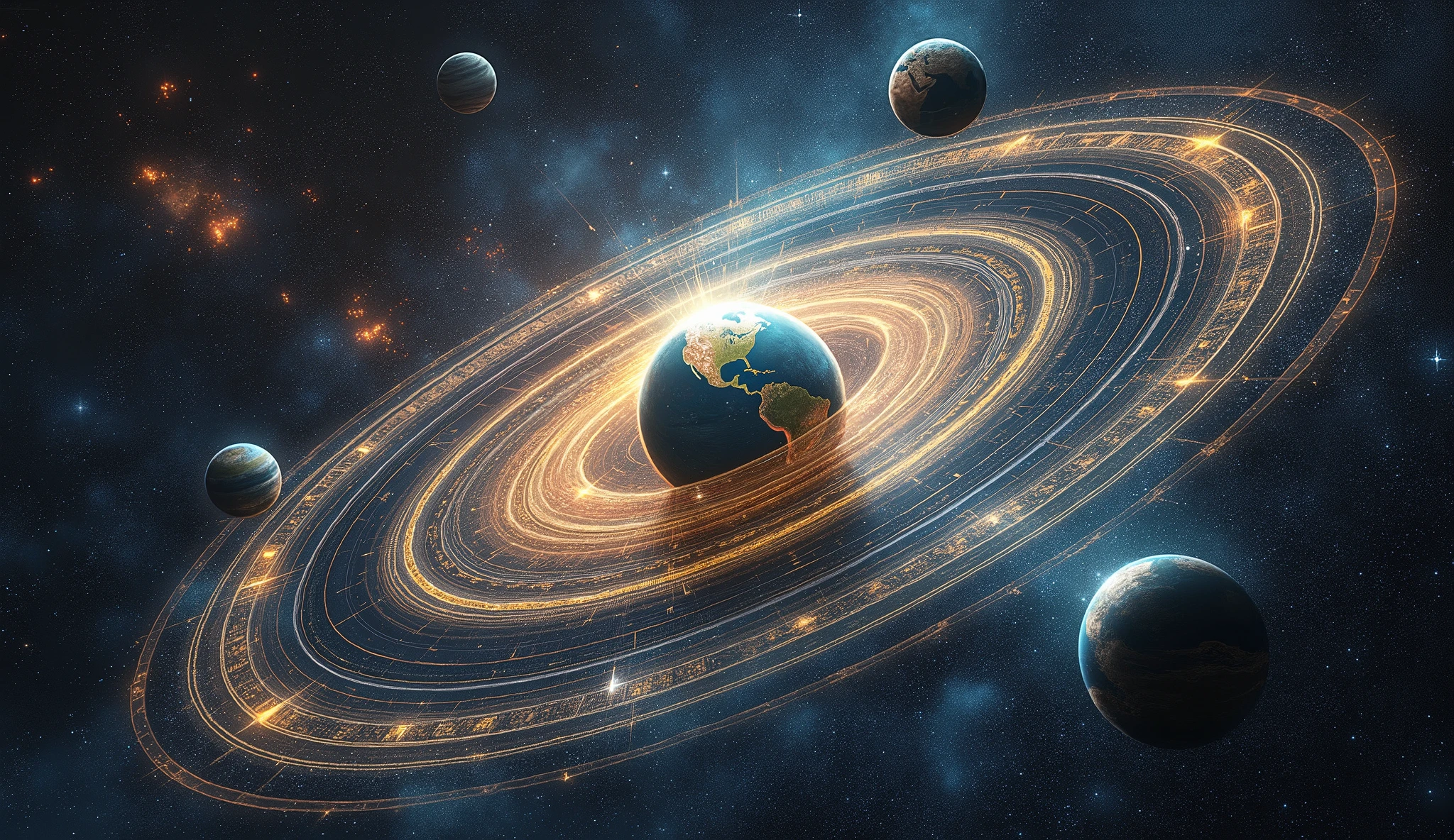 The spheres of the seven stars follow, Saturn, Jupiter, Marte - SeaArt AI