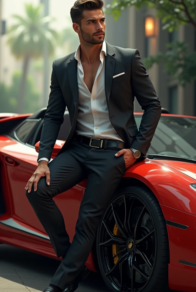 Handsome skinny sexy playboy man with a lambolguini - SeaArt AI