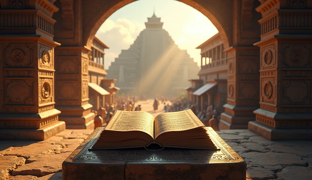 Great sacred book of the Mayan codex, In the center of the Mayan city ...