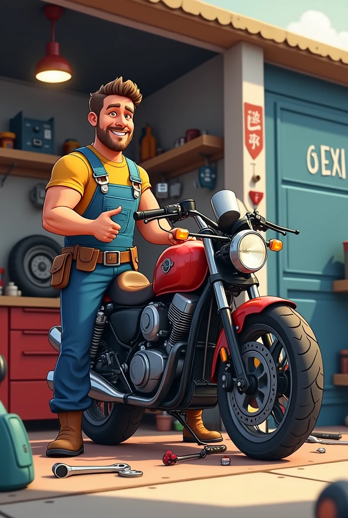 Animated mechanic who repairs tire and has a description that says ...
