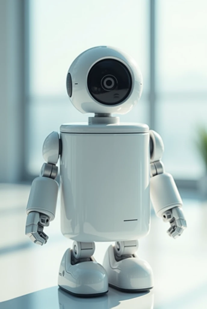 Clean robot that looks like an armless trash can with a camera that ...