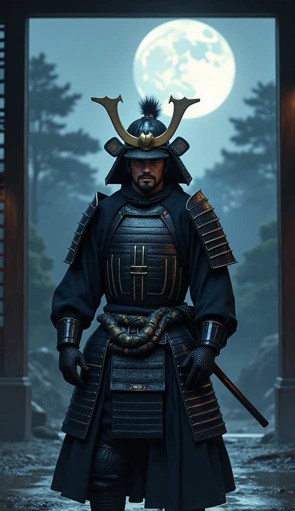 "Ōishi Kuranosuke in traditional samurai armor, standing resolute and ...
