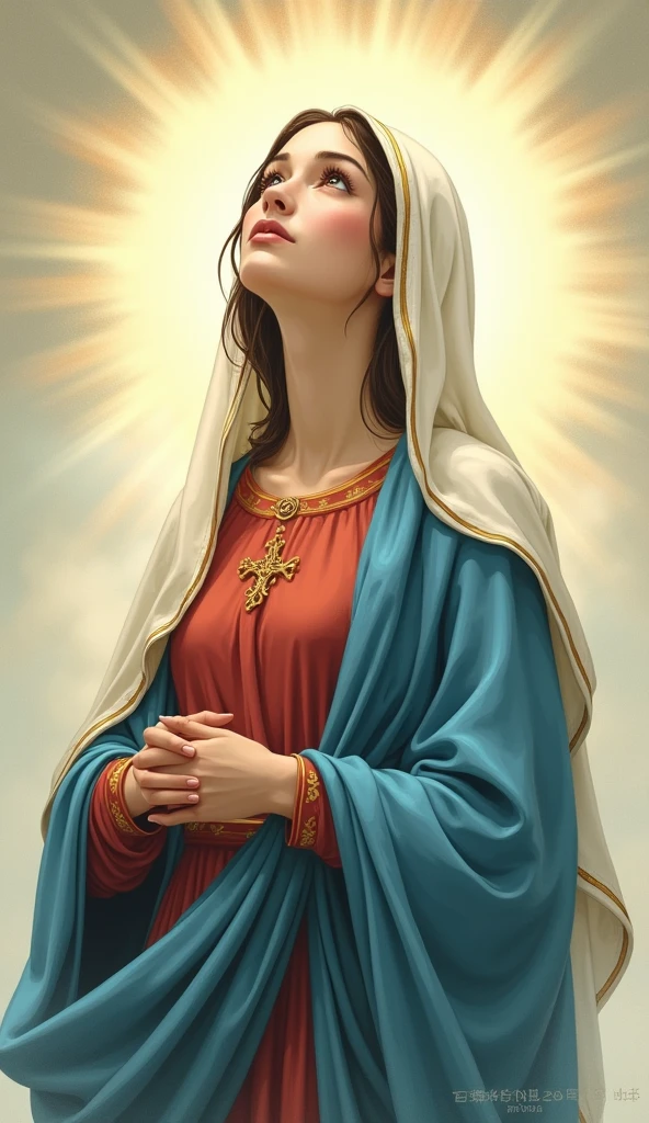 Manhua, beautiful holy virgin Mary , reddish tunic, blue coat - SeaArt AI