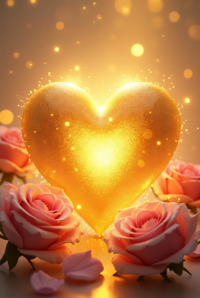 Golden Heart, with roses next to pink color - SeaArt AI