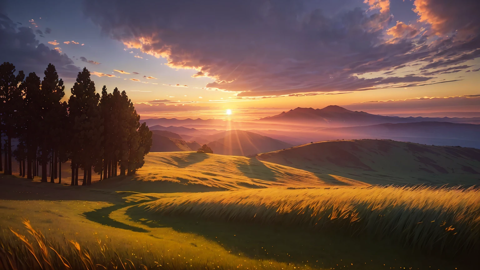 Sunset，Ethereal and beautiful surreal natural landscape, breeze - SeaArt AI