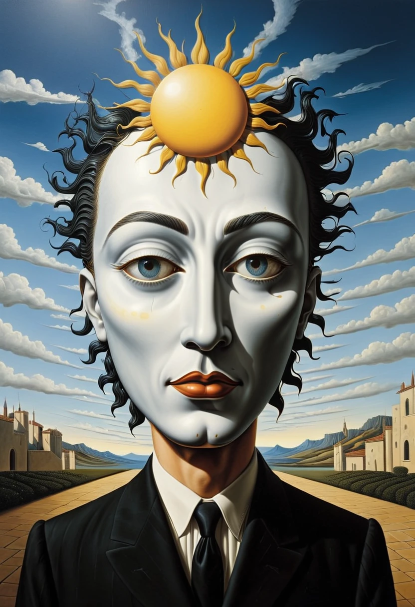 Man masked with the sun - surrealist style, surrealist artwrok - SeaArt AI