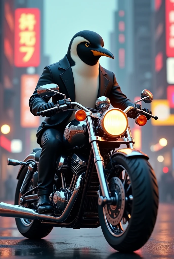 Penguin on a motorcycle - SeaArt AI