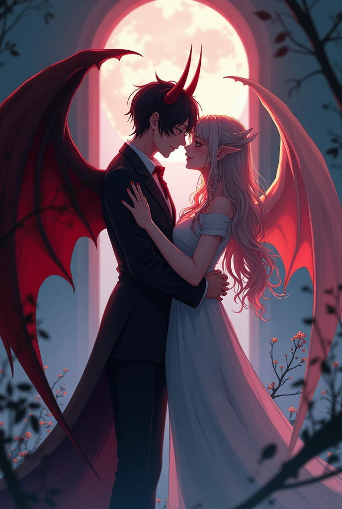 Jeoang anime couple with the theme of devils and romantic angels for a ...