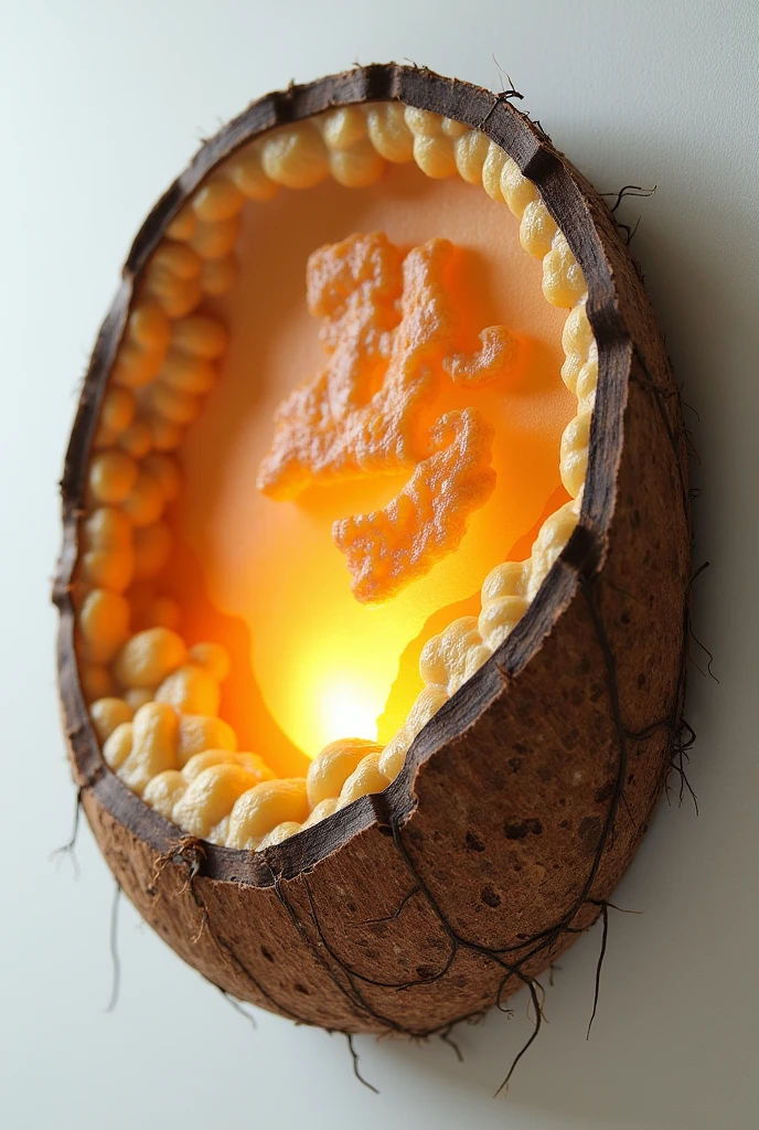 Generate a semi-relief work made of coconut shell and beeswax - SeaArt AI