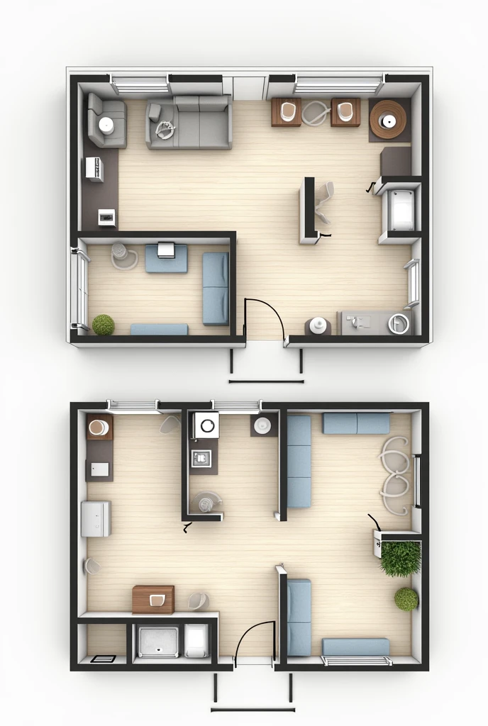 Make a simple 2-story plan of a bank, 1st floor: 1 window, 10 platforms ...