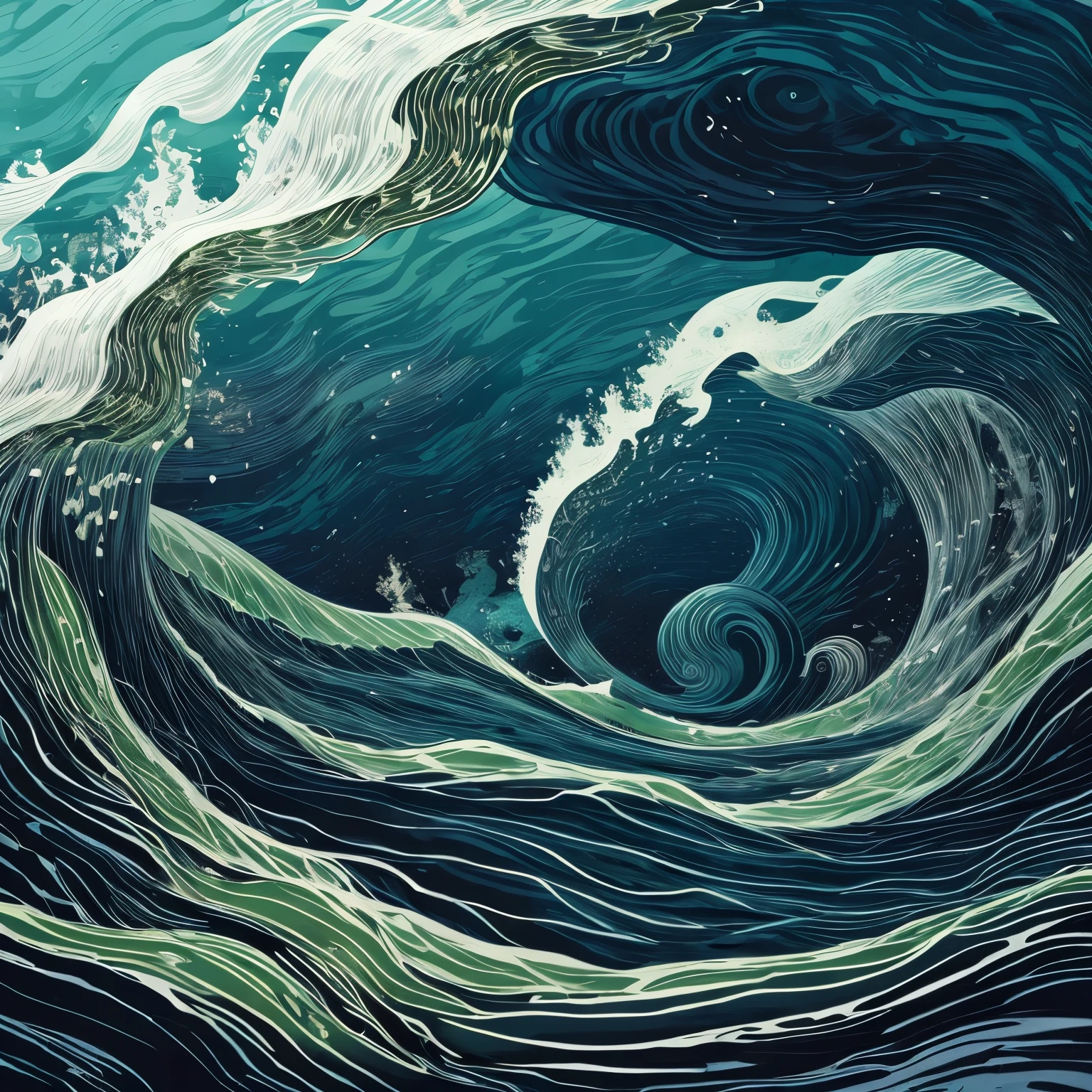 A close up of a painting of a wave in the ocean - SeaArt AI