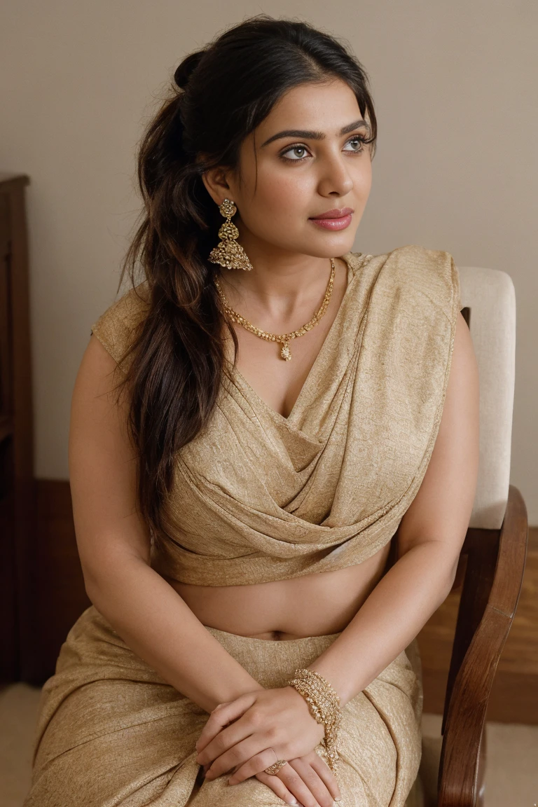 Daytime view, close up shot of samantha from top view, wearing saree ...