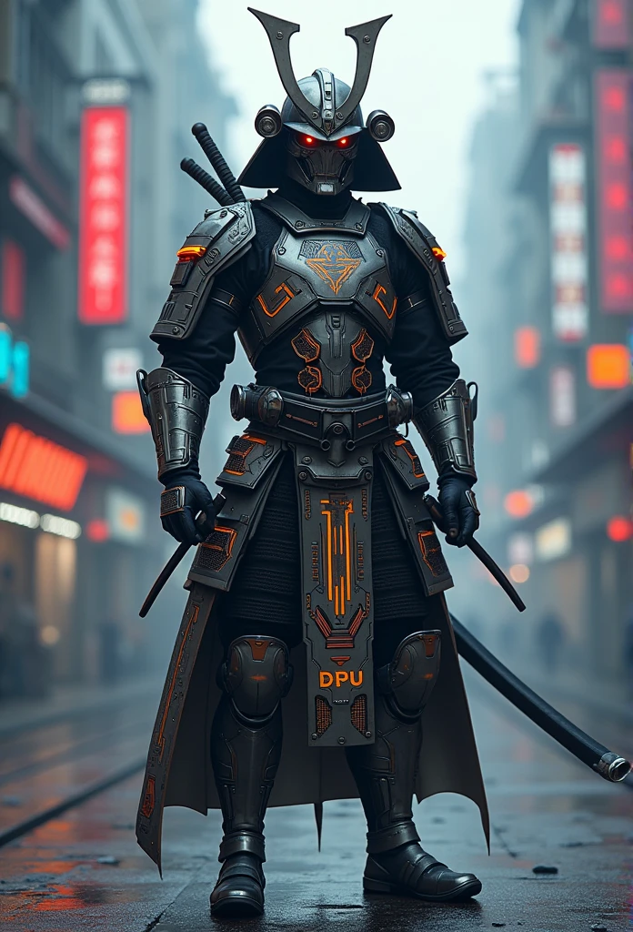 Samurai character, Retro cyberpunk design. A samurai standing alone ...