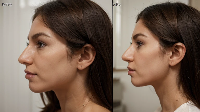 I need a before and after themed image. A woman with a bad nose gets ...