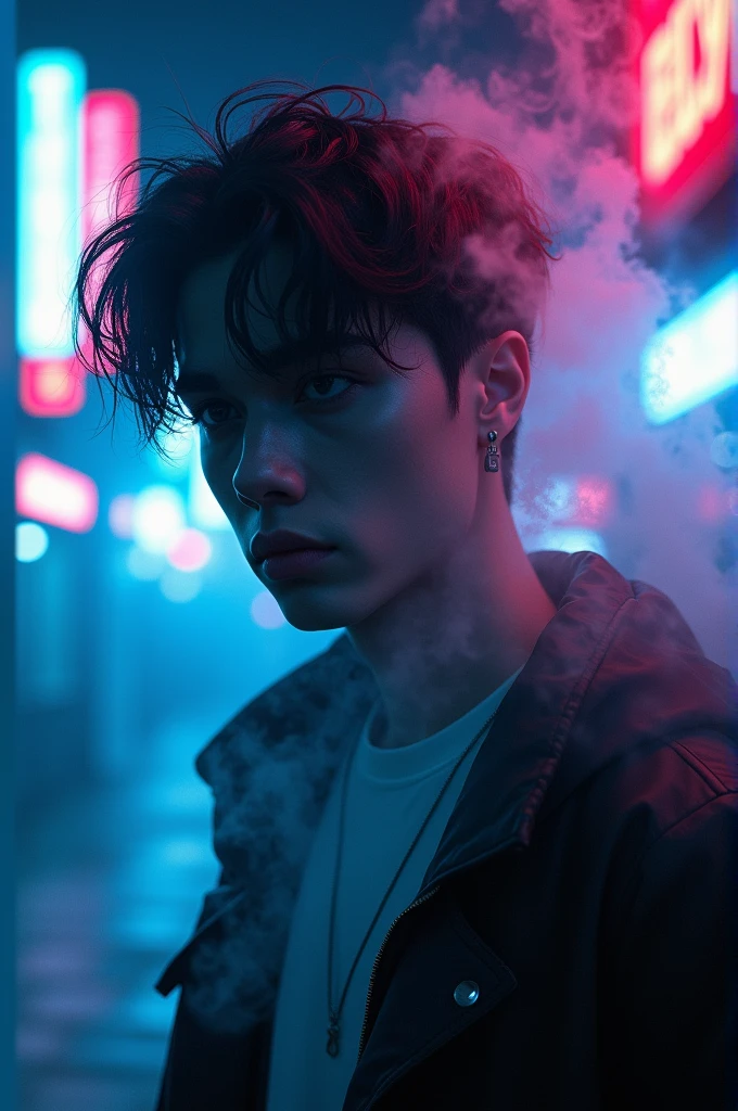 Neon boy feel smoke. - SeaArt AI