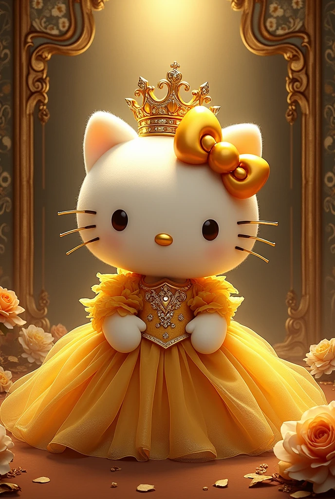 Hello Kitty, and written text "Golden Princess" - SeaArt AI