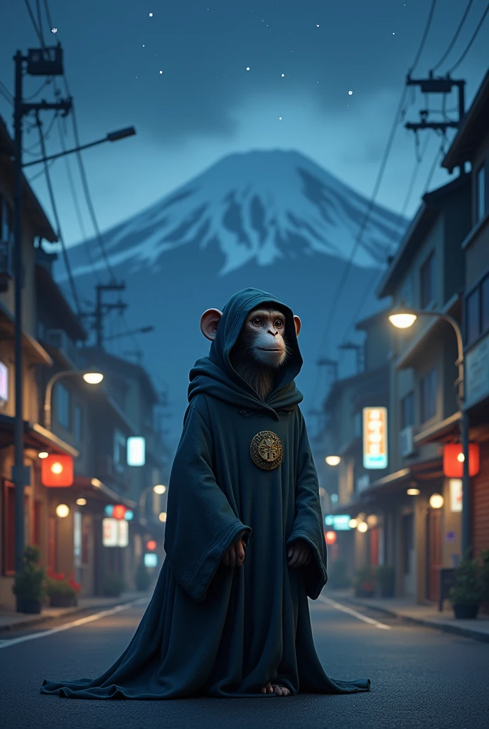 The monkey in the zoo is wearing a cloak. He is standing on the street ...