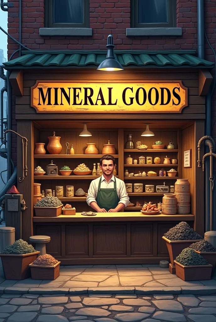 Create an image advertising a store with mineral products such as iron ...
