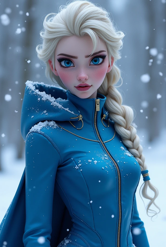 From Blonde hair Elsa Cheeky Evil My Blue Jacket Zip - SeaArt AI