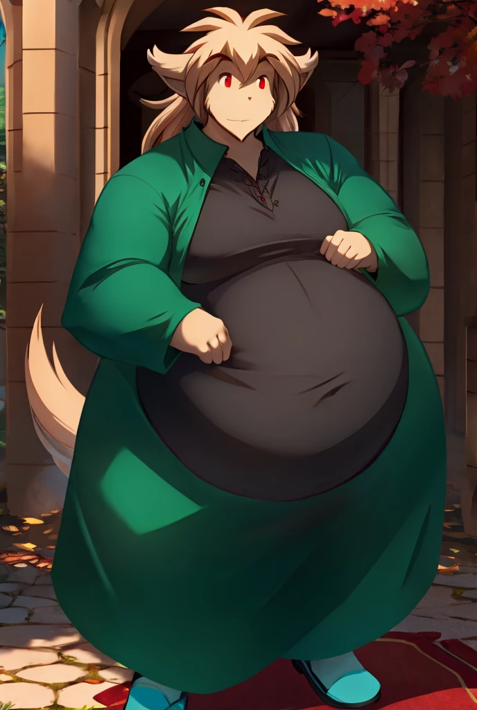 Twokinds mega obese body basitin green clothes red eyes male - SeaArt AI