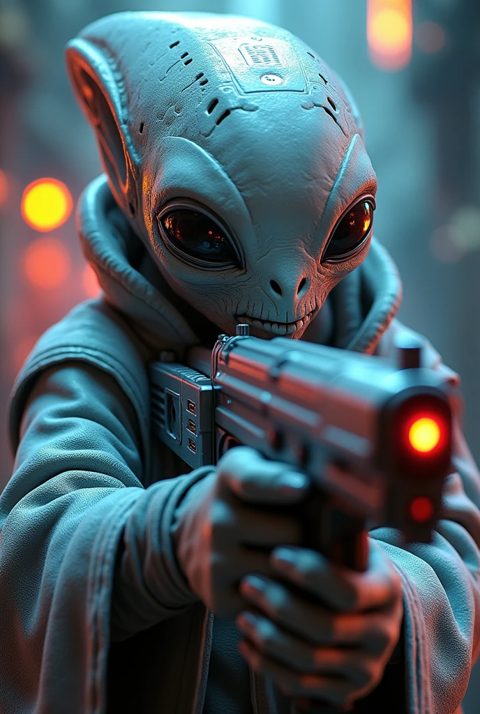 1alien Platinum skin with a space gun, 1man, detailed alien face ...