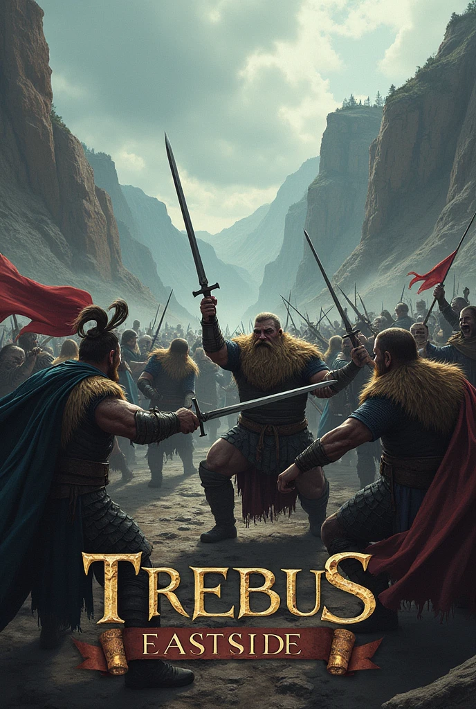 Viking battle picture realistic background with the font Trebus ...