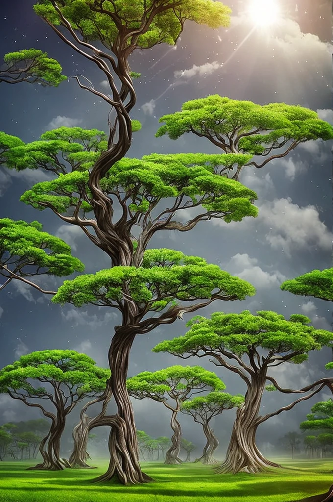 Create a surrealistic, fantasy tree with exaggerated, flowing branches ...