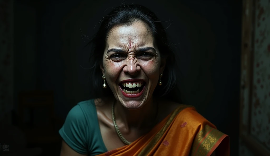 An indian women in saree scary face Picture from head to toe - SeaArt AI