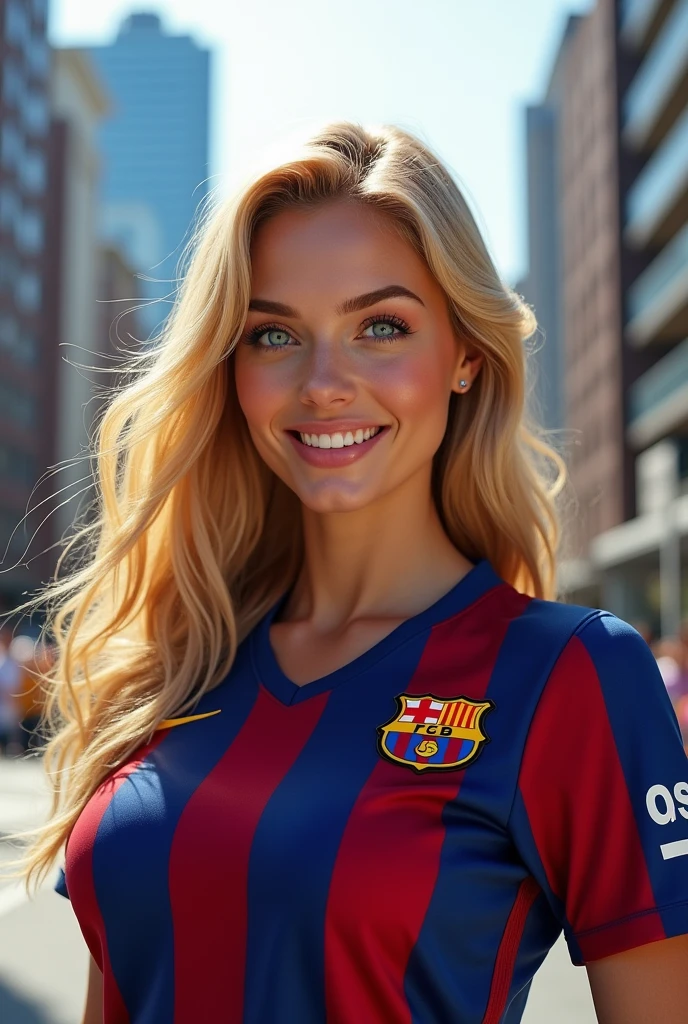 Beautiful blonde woman with long hair, blue eyes big breasts - SeaArt AI