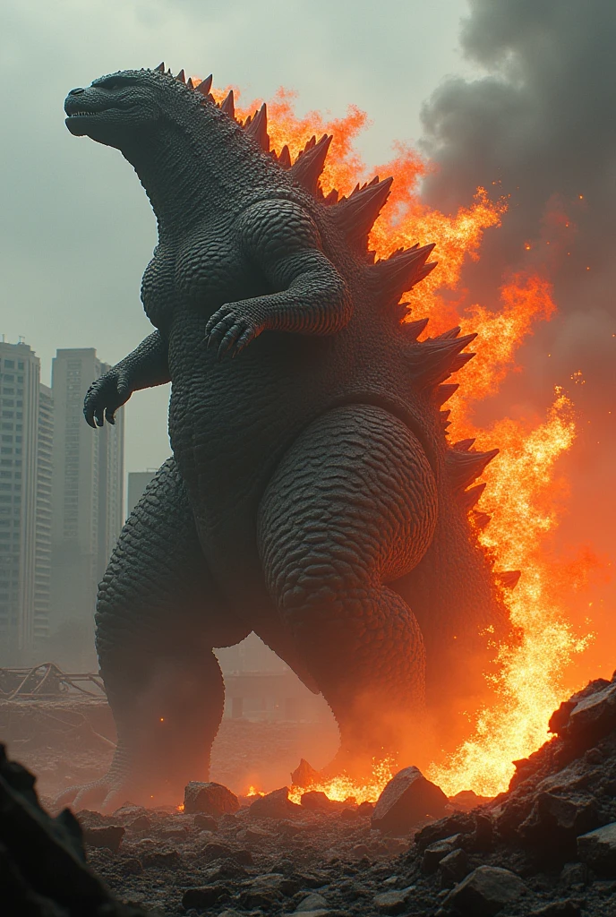Godzilla shooting fire out of his butt - SeaArt AI