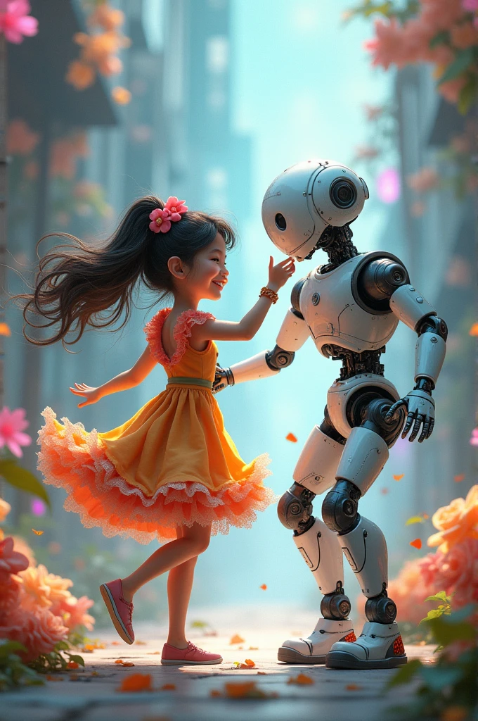 A super cute girl dancing with robot best detail quality picture ...
