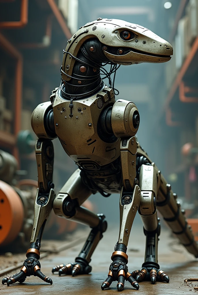 Draw a robotic lizard with very wide legs and a quadruped made of metal ...