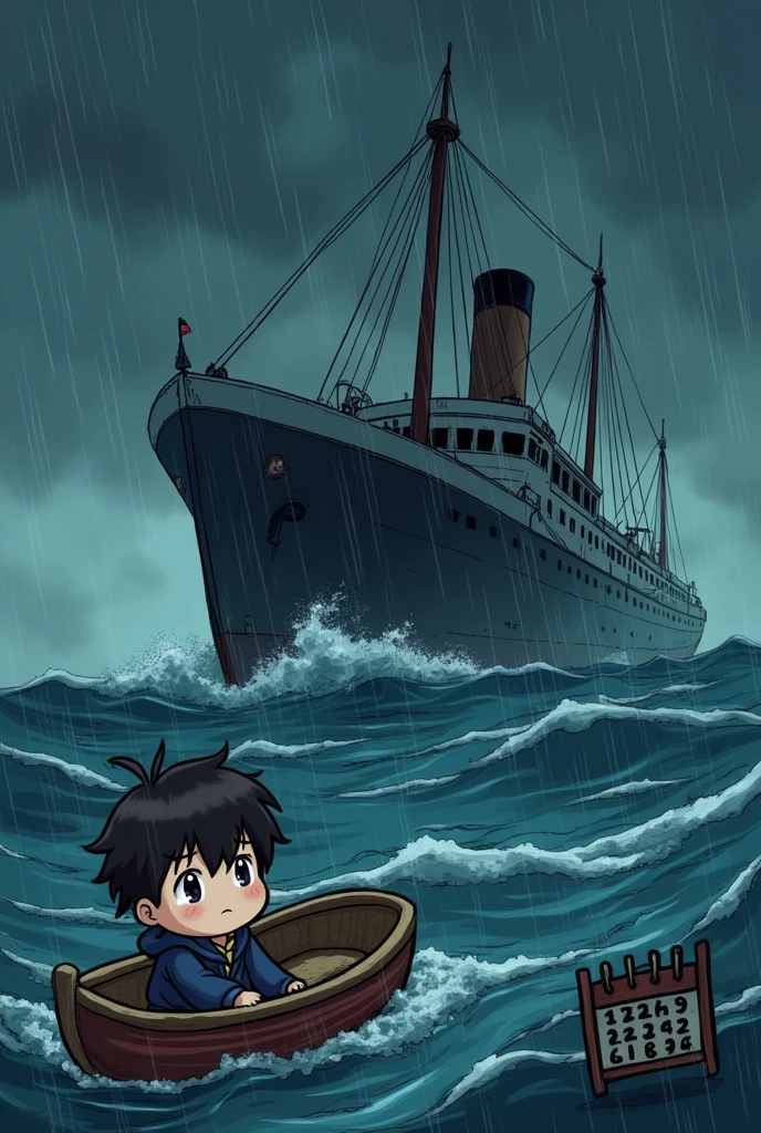 An anime style chibi sketch illustration, The sky looks dark and rainy ...