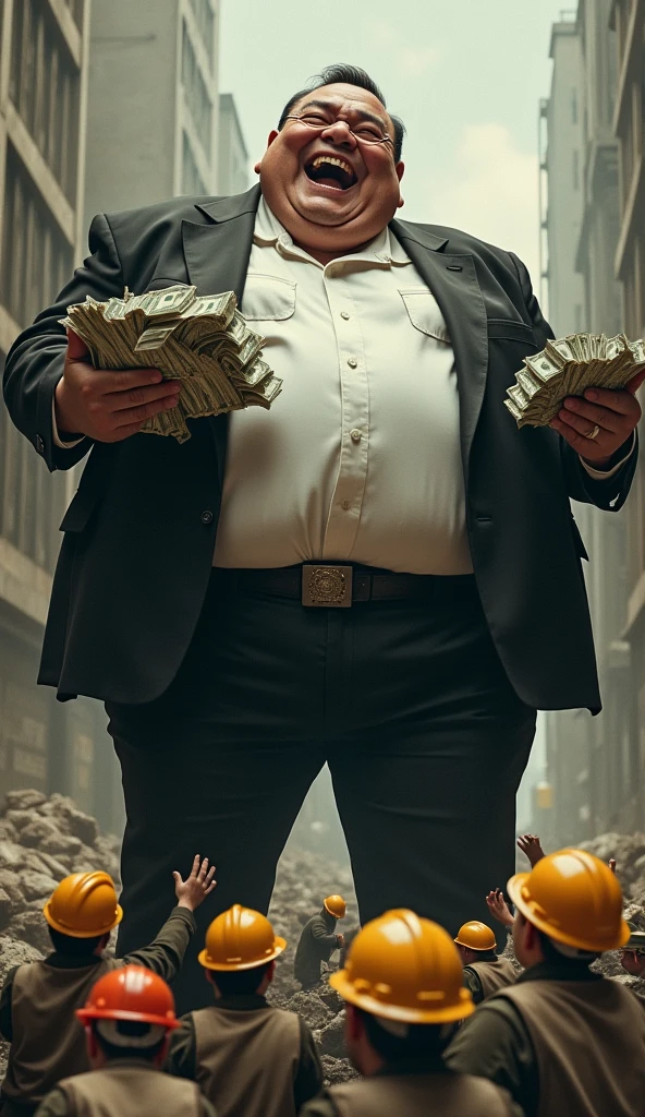 Fat man laughing while holding hundreds of bills, also stepped on ...
