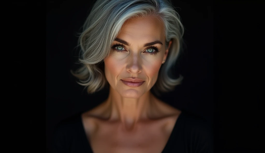 Beautiful woman in her 50s, gray hair, cinematic image, close - SeaArt AI