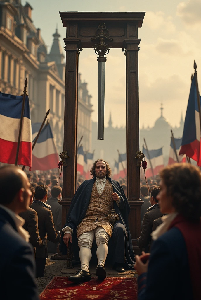 Create a realistic image of Louis XVI being killed by guillotine and ...