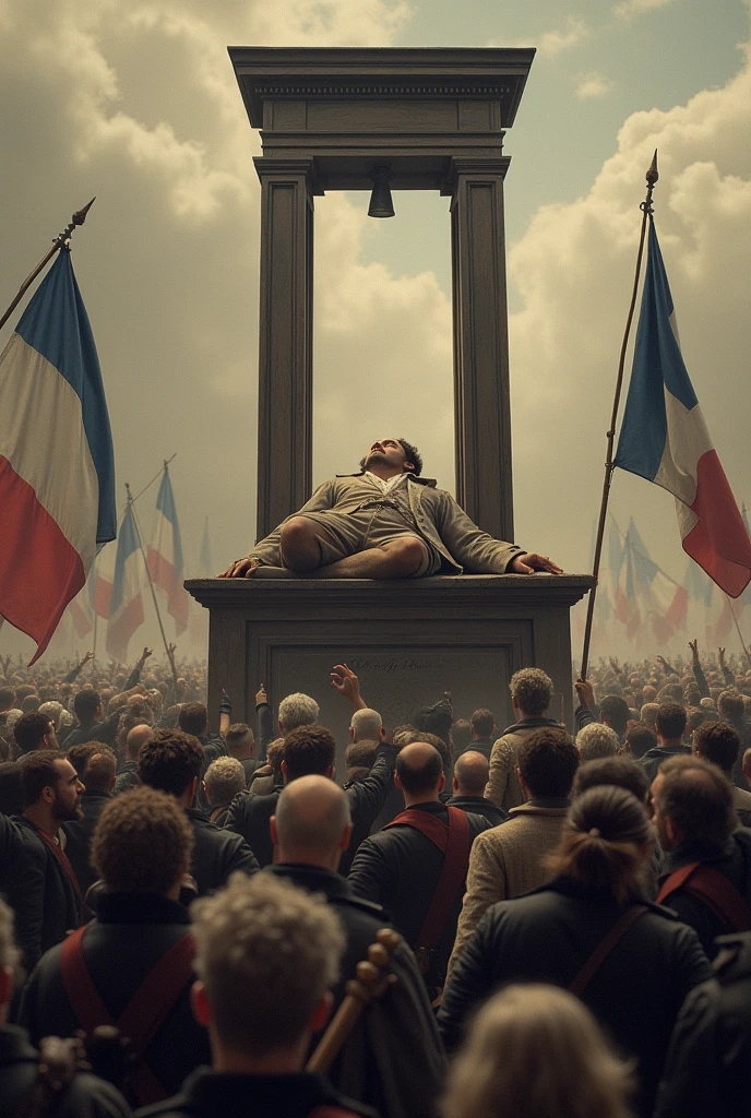 Create an image of Louis 16, make him dead with the guillotine and the ...